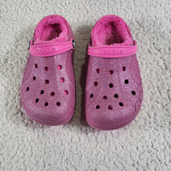 CROCS | Shoes | Crocs Classic Fuzzy Pink Glitter Girls Size C 3 | Poshmark